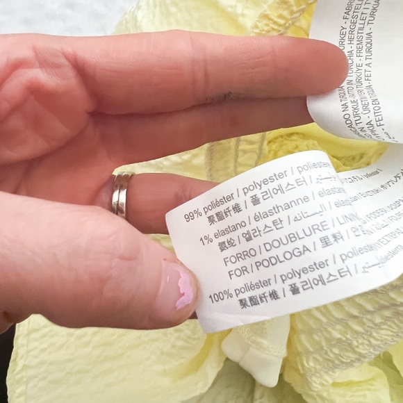 Zara | Dresses | Zara Mini Dress Soft Yellow Crinkle Ruched Puff Sleeve ...